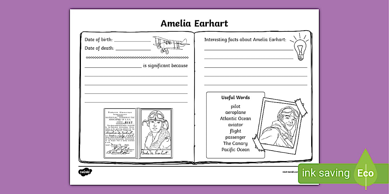 Amelia Earhart Significant Individual Writing Frame - Twinkl