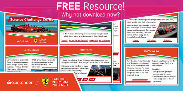 FREE Scuderia Ferrari: Science Challenge Cards for K-2nd Grade
