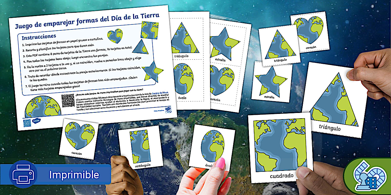 Juego de mesa: Emparejar formas - Día de la Tierra Twinkl Board Games