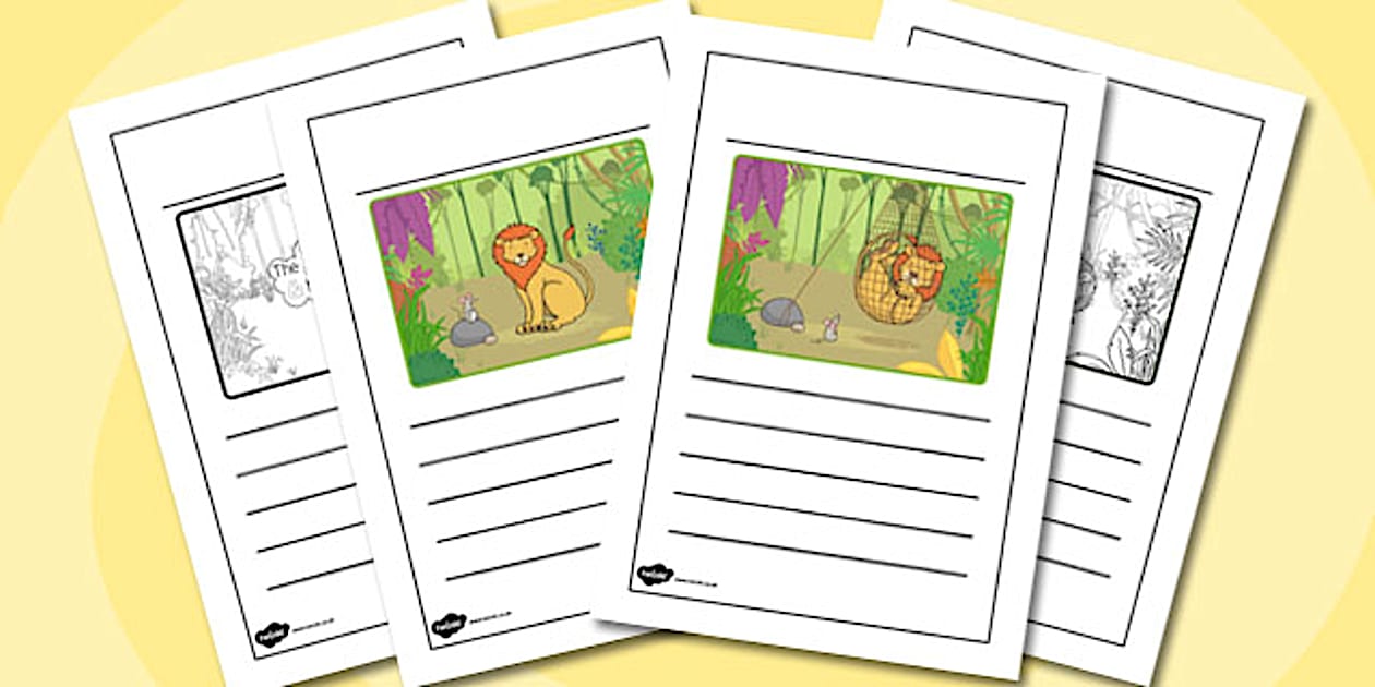 Black and White The Lion And The Mouse Story Writing Frames