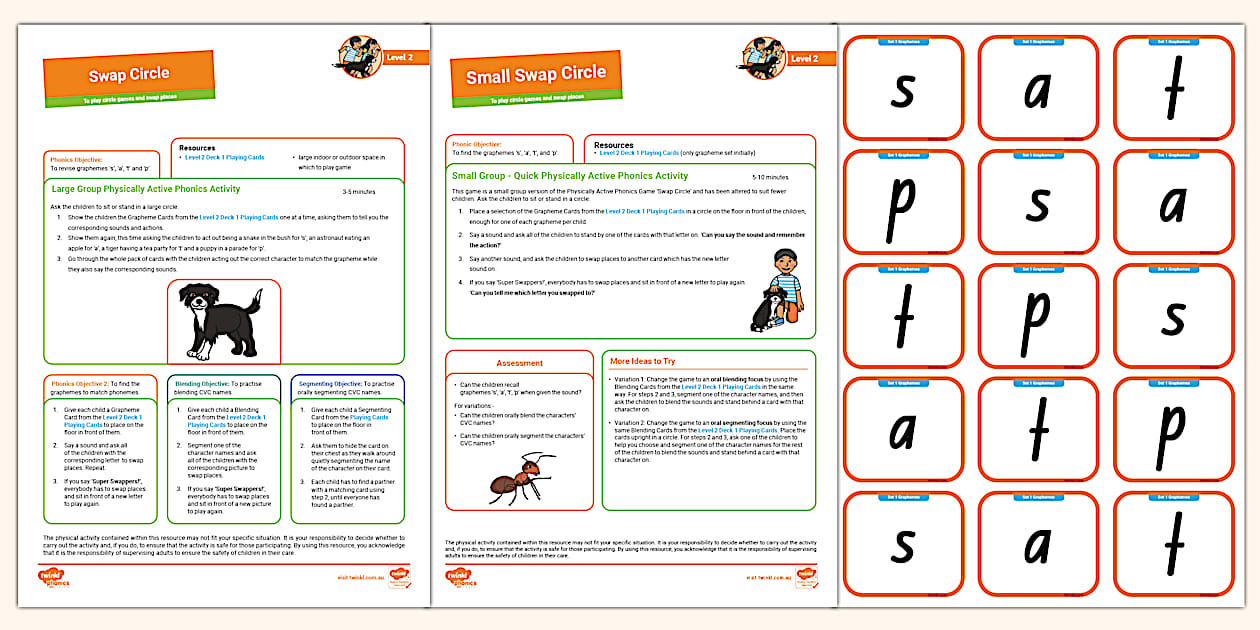 Physically Active Level 2 Phonics Game: Swap Circle 's', 'a', 't', 'p'