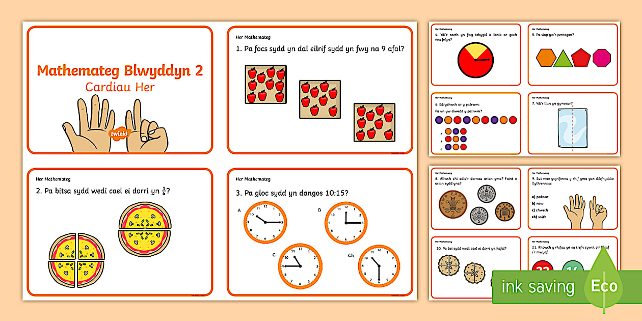 Cardiau Her Mathemateg Blwyddyn 2 (teacher made) - Twinkl