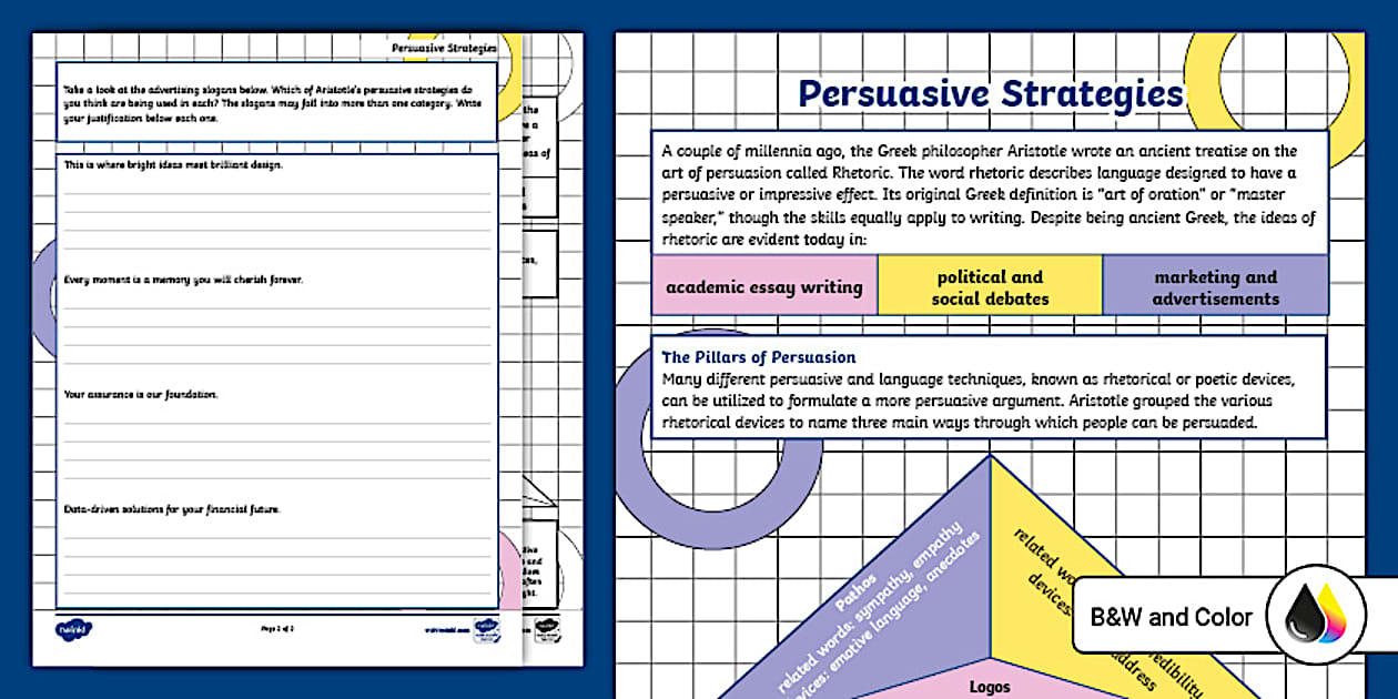 Persuasive Strategies Handout and Practice for 6th-8th Grade