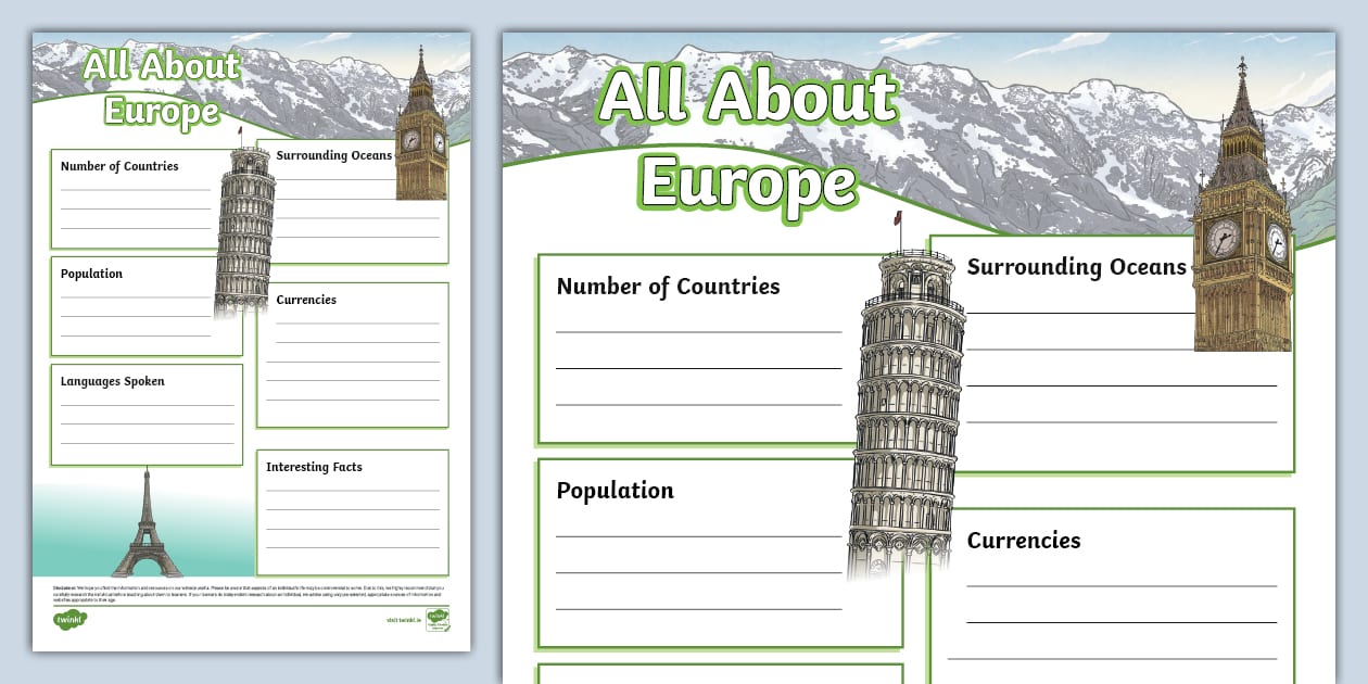 Europe Fact File Template - Twinkl Fact File (teacher made)