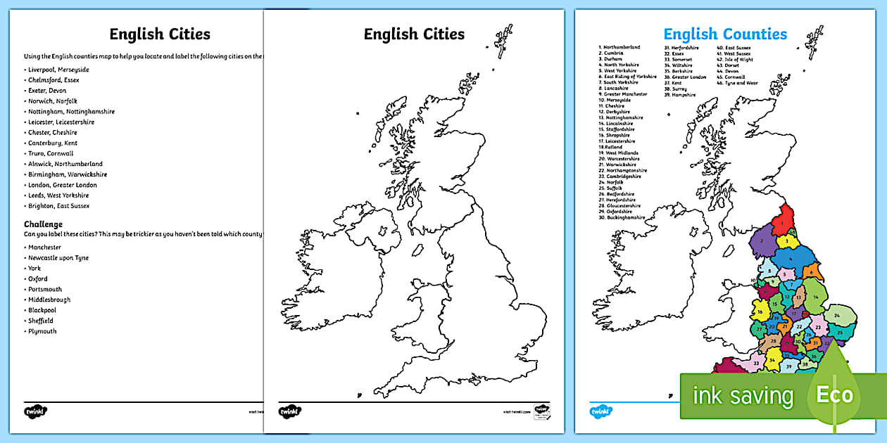 English Counties Map Activity (teacher made) - Twinkl