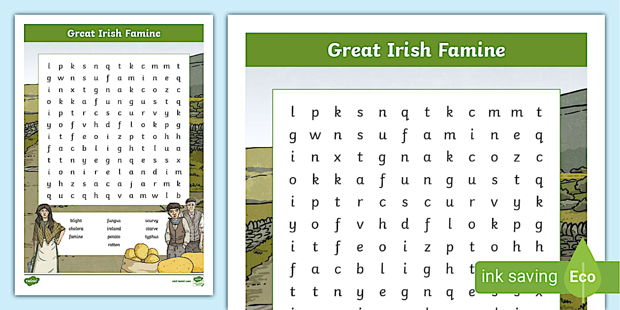 Great Irish Famine Word Search,the famine