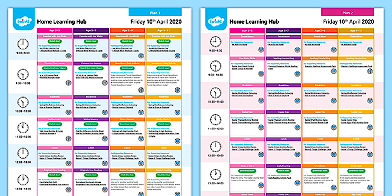 Home Learning Hub Daily Plan Friday 10th April - Twinkl