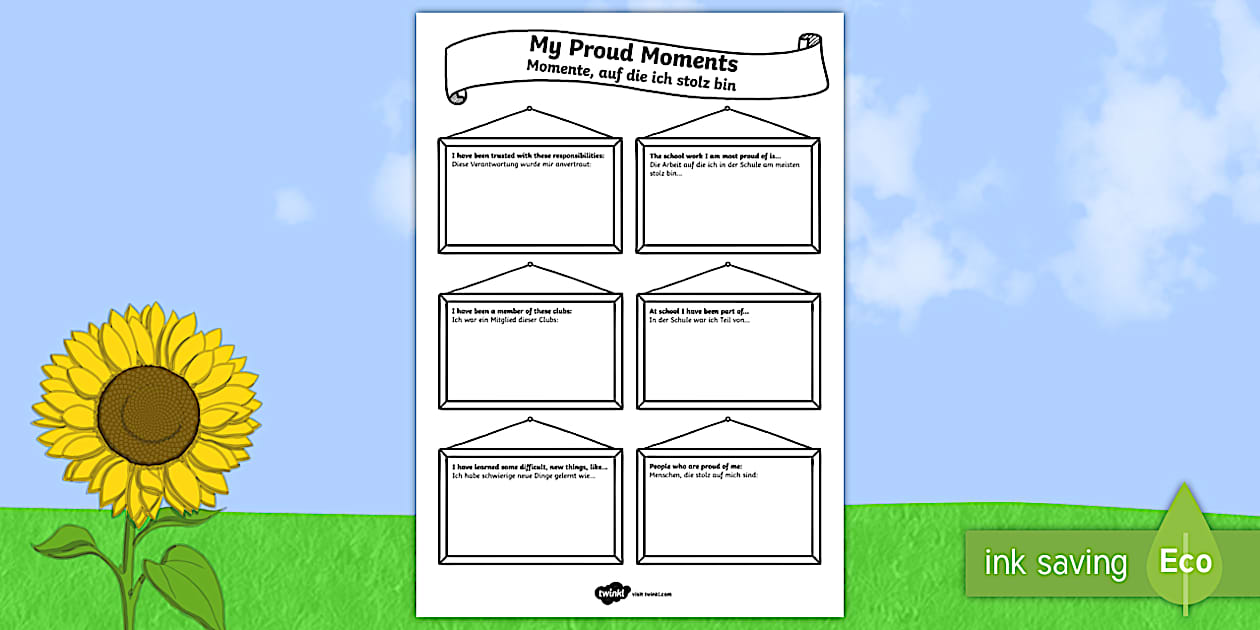 My Proud Moments Writing Template English/German - My Proud Moments Writing