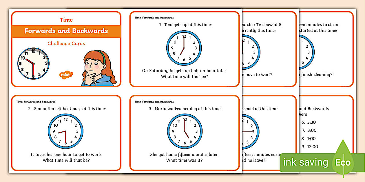 Time Forwards and Backwards Hour Half Hour Quarter to quarter Past Times