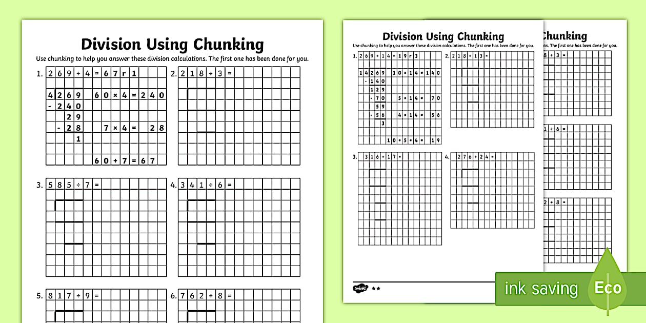 UKS2 Division using Chunking Differentiated Worksheet / Worksheets