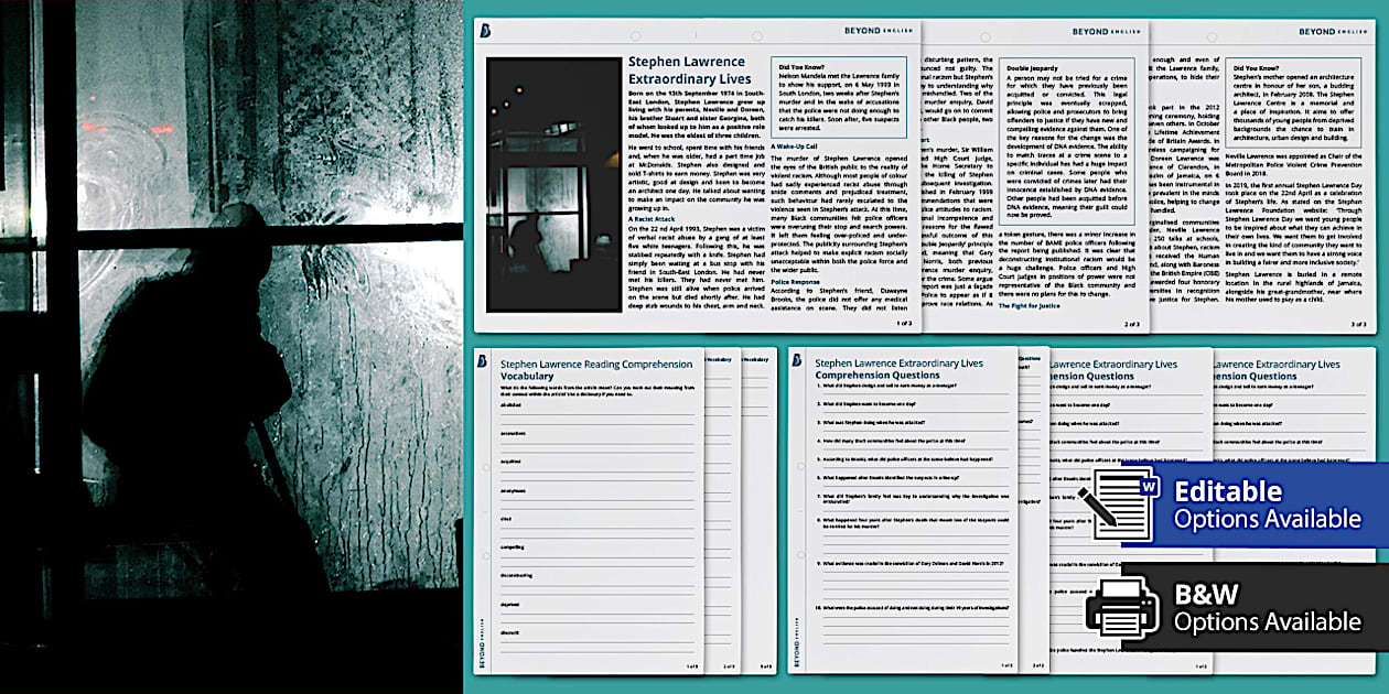 Extraordinary Lives: Stephen Lawrence Reading Comprehension