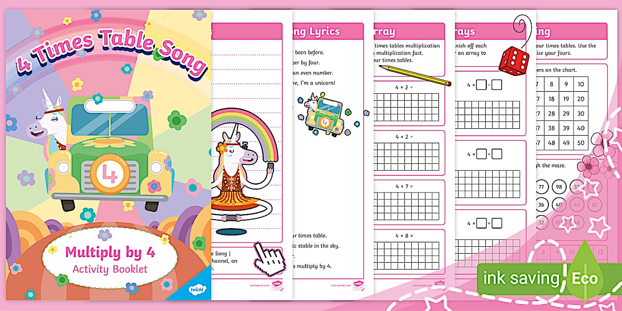 4 Times Table Song | Multiply by 4 Video Activity Booklet