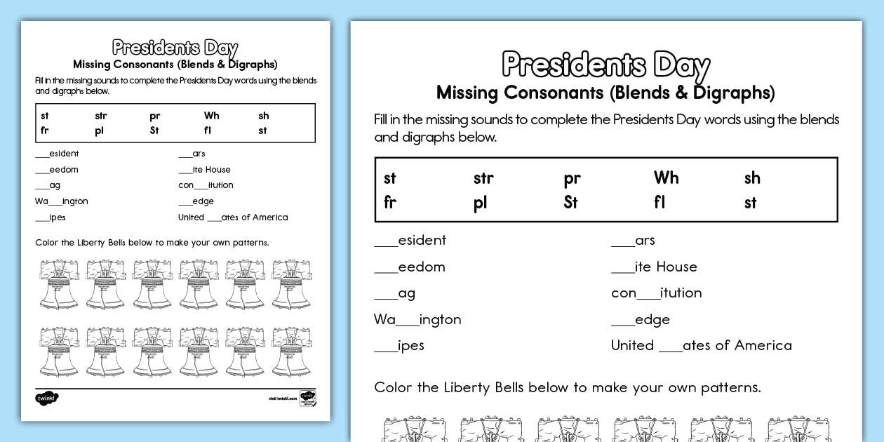 Presidents Day Missing Consonants Worksheet - Twinkl