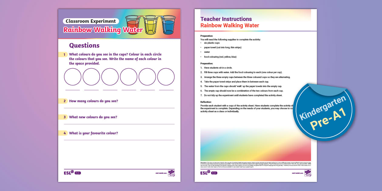 Rainbow Walking Water Activity Sheet {ESL} - Twinkl