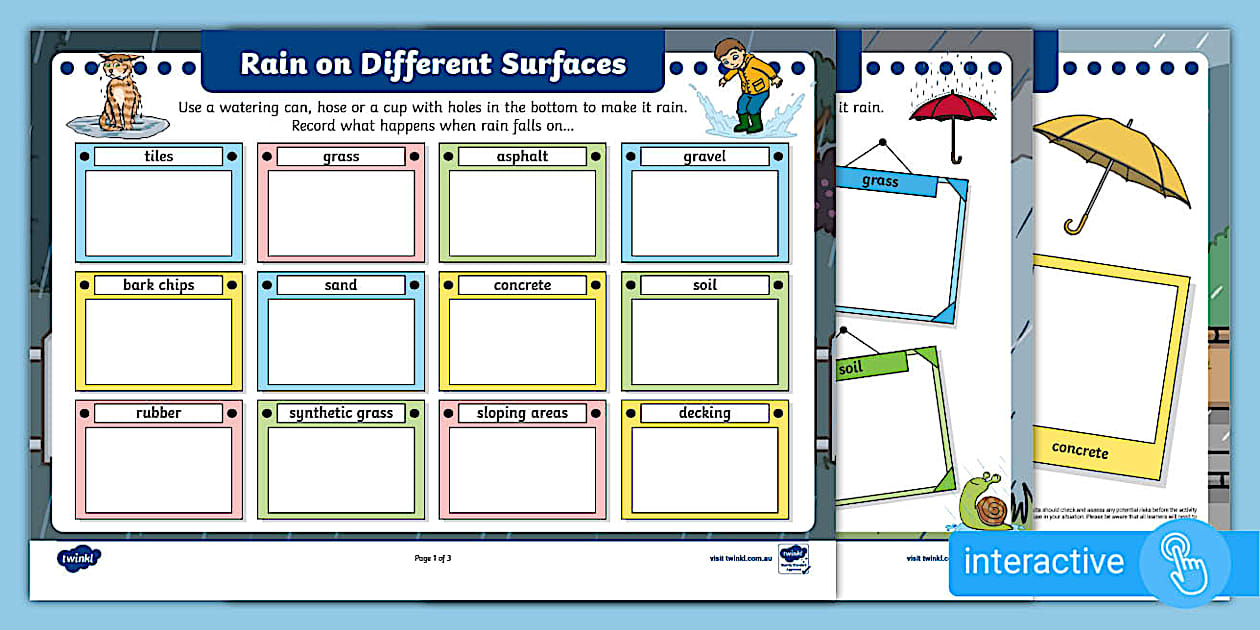 Rain on Different Surfaces Writing Frame (teacher made)