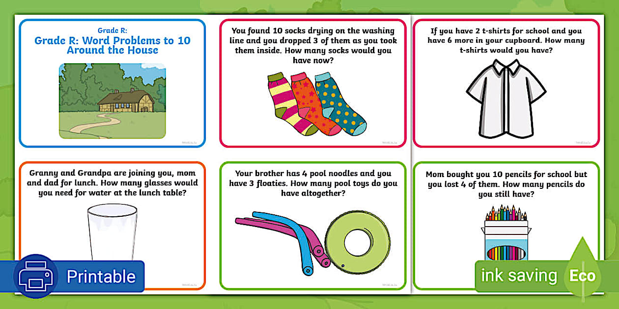 Grade R: Word Problems to 10 Around the House (teacher made)
