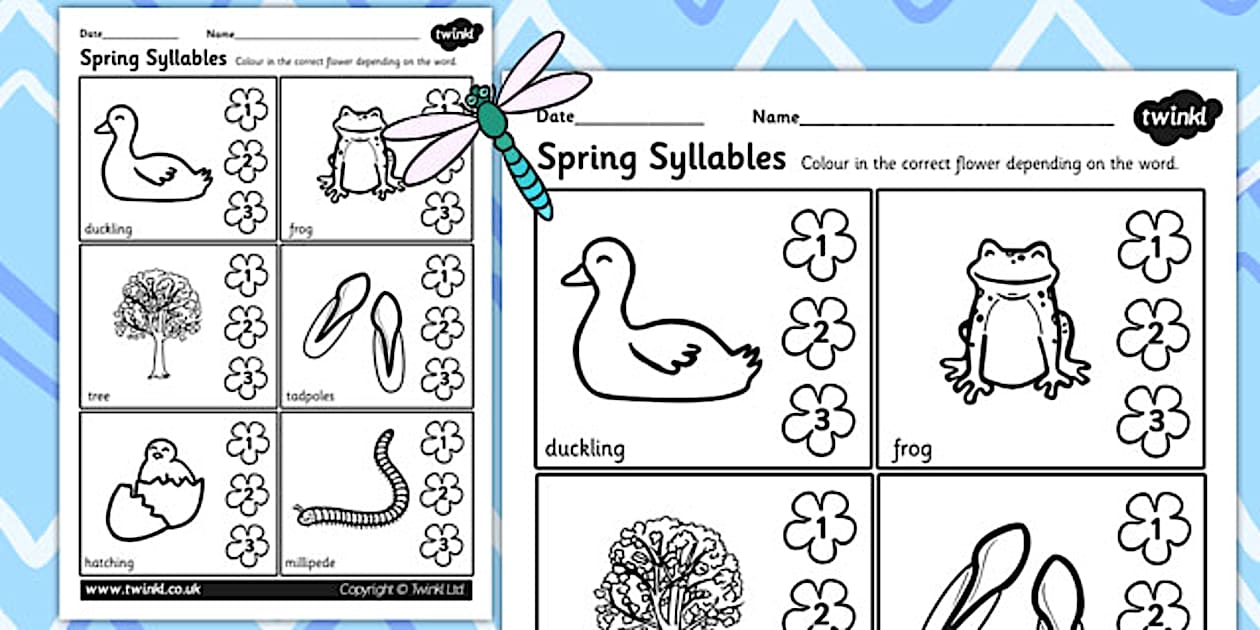 Spring Syllables Worksheets 3 (teacher made) - Twinkl