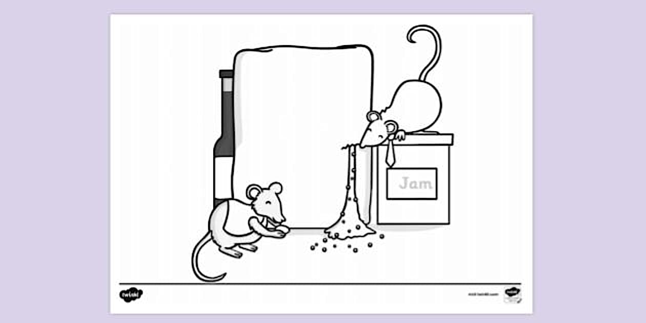 Mice Eating Food in Cupboard Colouring Sheet - Printable