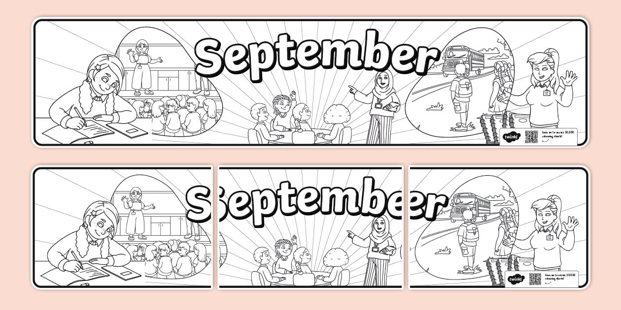 September Colouring Display Banner (teacher made) - Twinkl