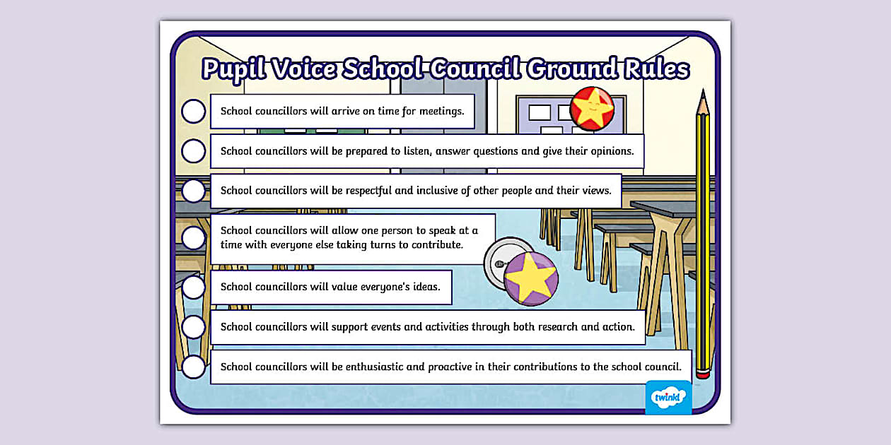 Pupil Voice School Council Ground Rules Poster - Twinkl