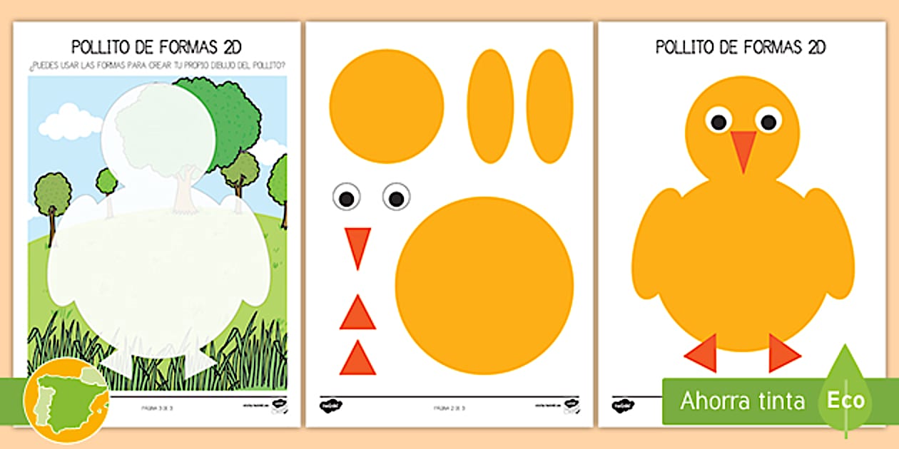 Ficha de recortar: Pollito 2D