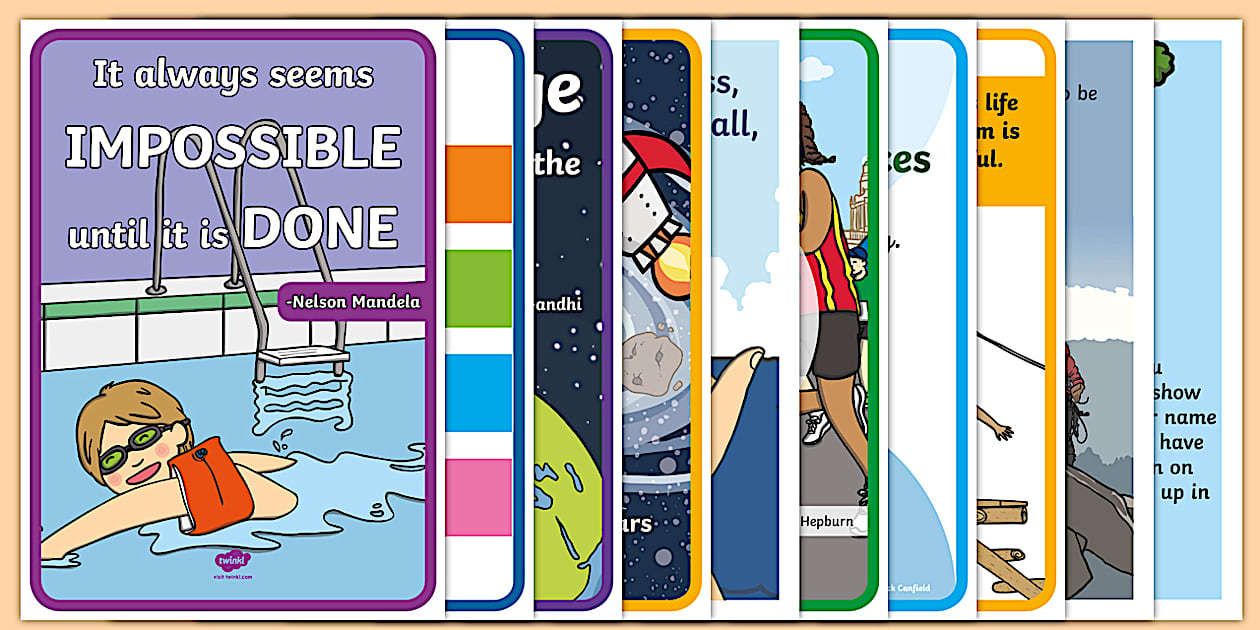 Black and White Top 10 Classroom Inspirational Posters Display Pack