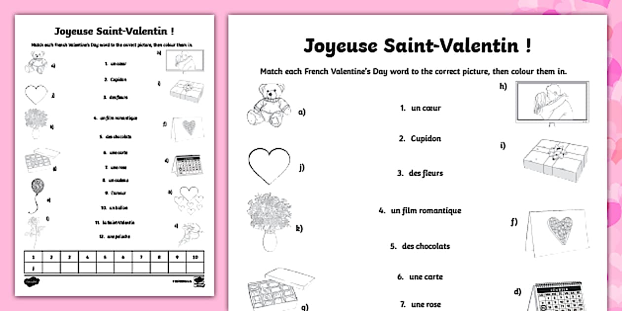 👉 French Valentine's Day Matching Worksheet - Primary Resource