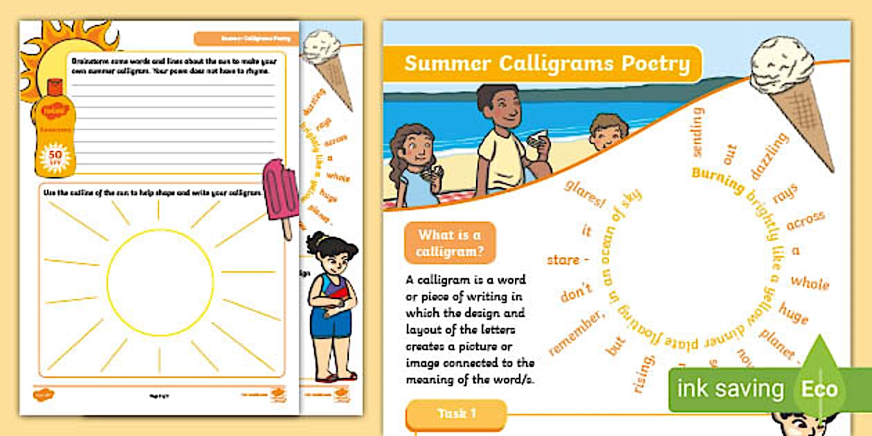 Poetry Activity Summer Calligrams (teacher made) - Twinkl