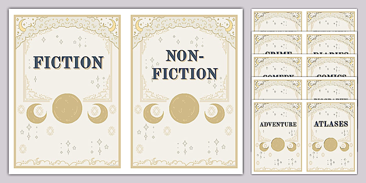 Celestial Themed Book Genres Display Labels (teacher made)