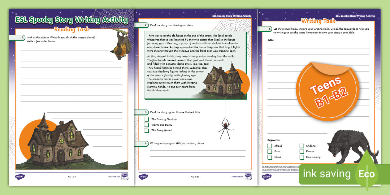 ESL Scary Stories Reading & Writing Activity [Teens, B1- B2]