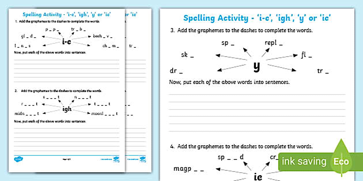 Spelling Activity ie igh y or ie words (teacher made)