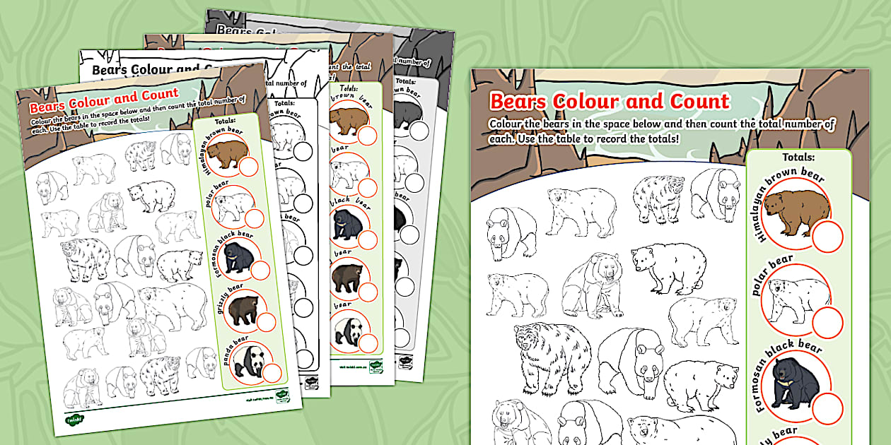 Bears Colour and Count Worksheet (Teacher-Made) - Twinkl