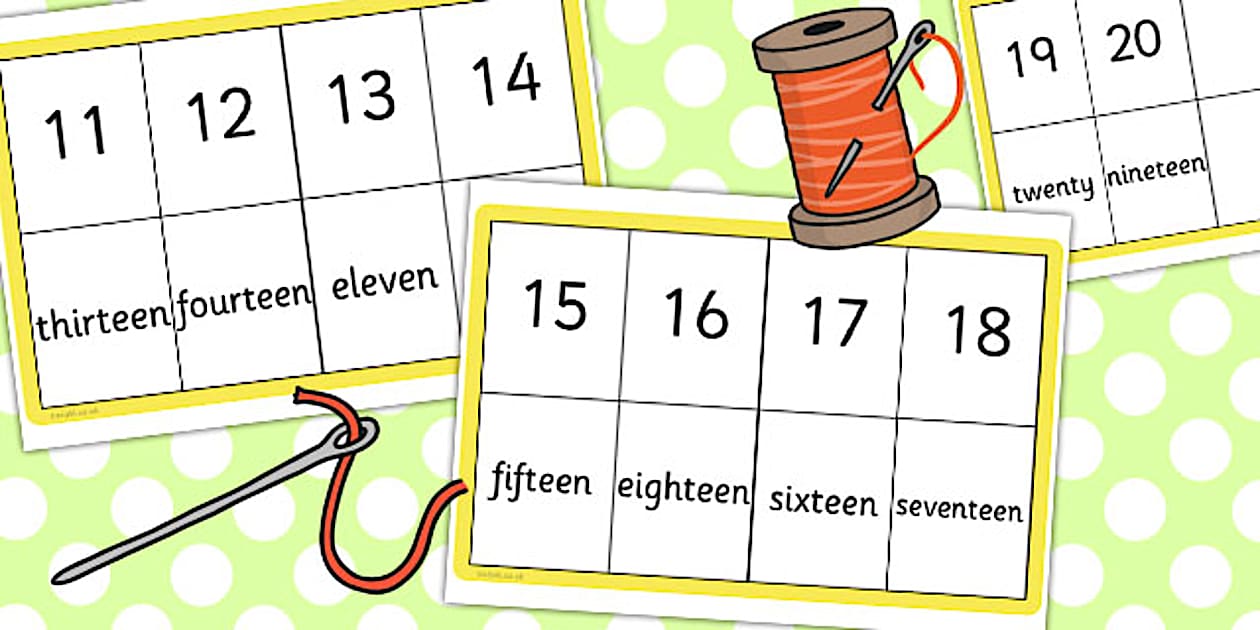 Number Spelling Matching Threading Cards 11 20 - Twinkl