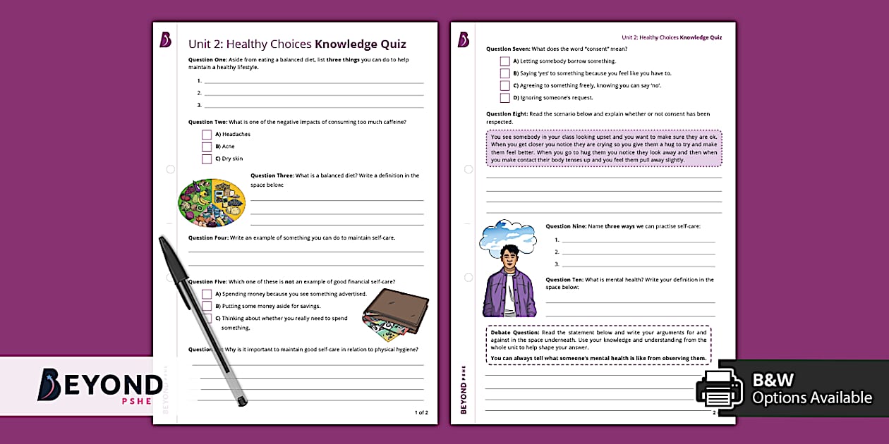 Healthy Choices Quiz for Year 7 PSHE (teacher made) - Twinkl