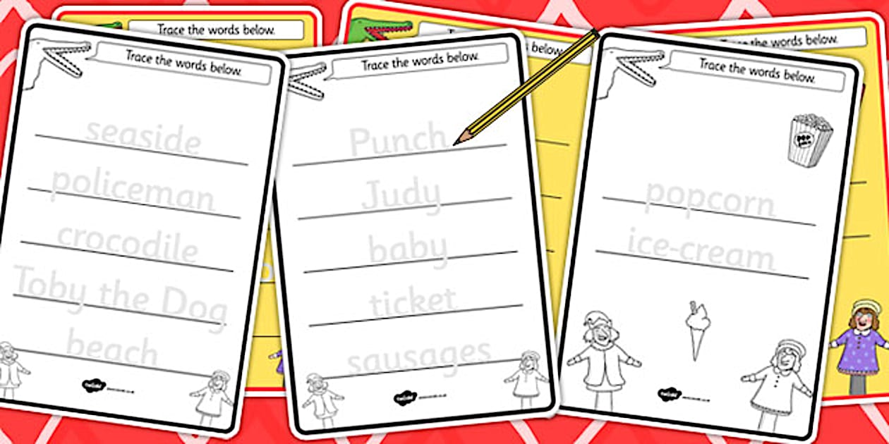 Punch and Judy Trace the Words Worksheets (teacher made)
