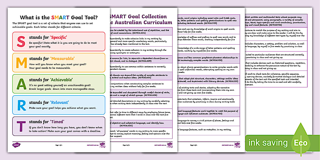 Year Six SMART Goals Writing Guidance - Literacy - Twinkl