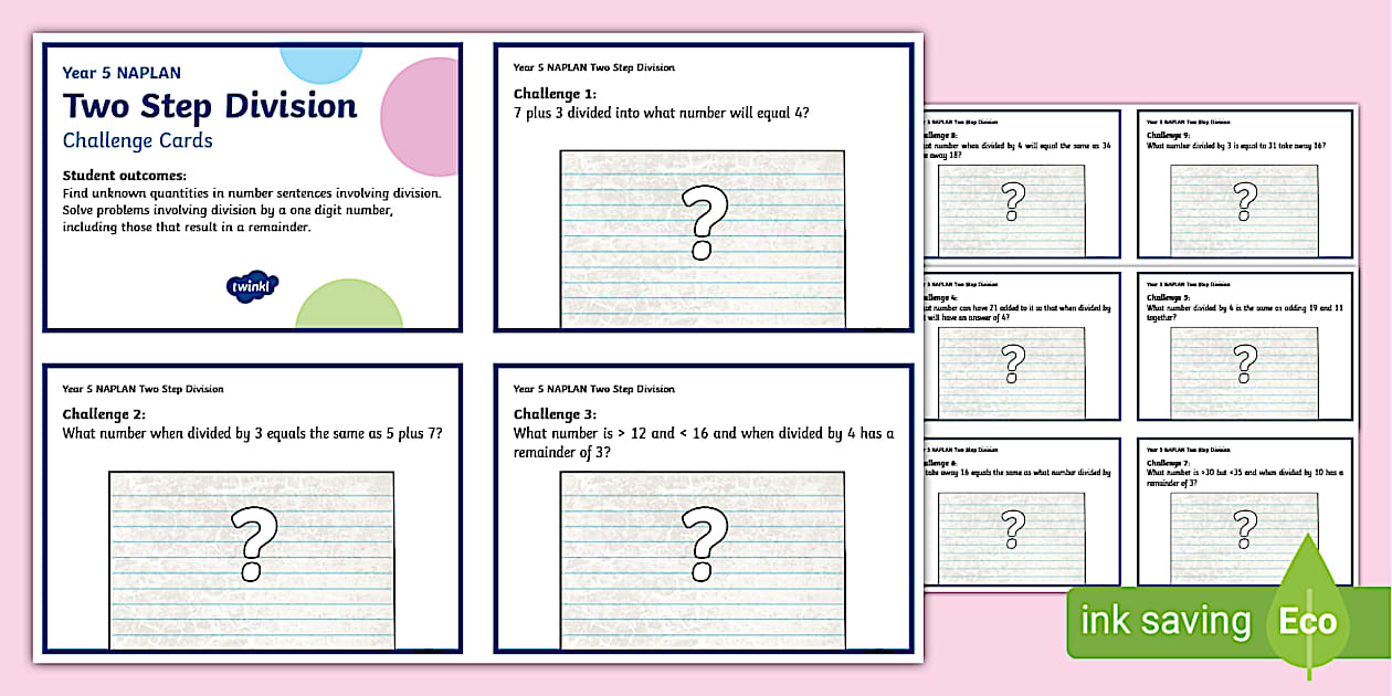 Year 5 NAPLAN Two Step Division Worded Challenge Cards