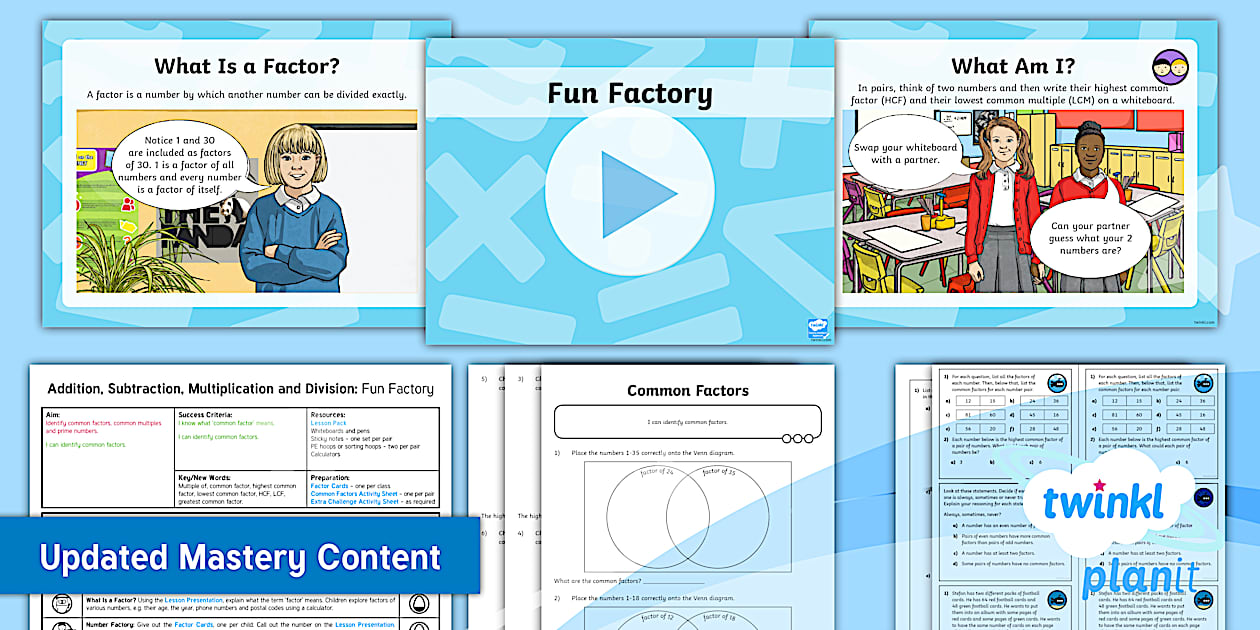 A year 6 lesson pack on identifying common factors - Twinkl