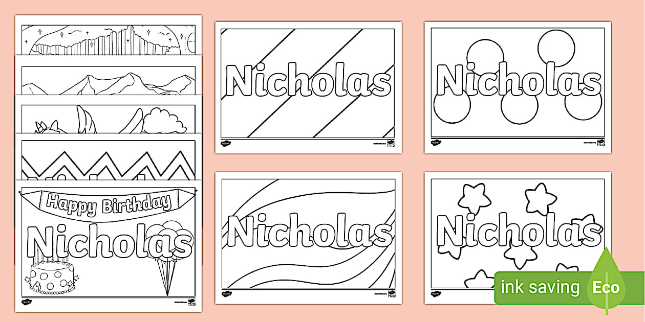 Nicholas Name Simple Colouring Activity Sheet (Teacher-Made)