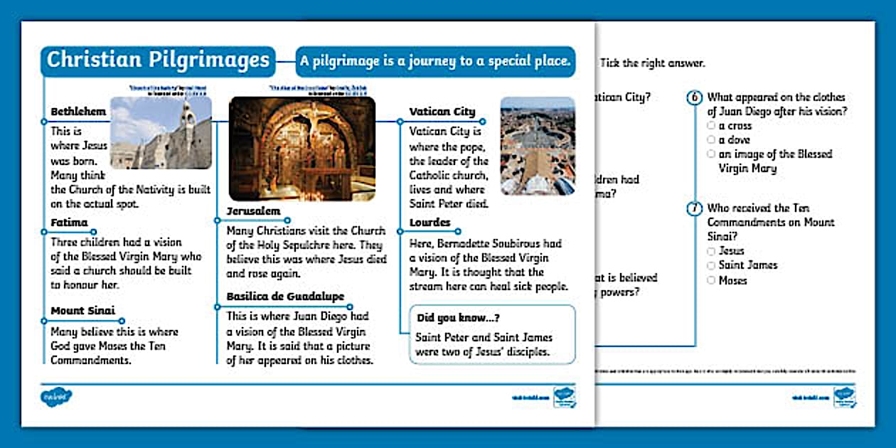 KS1 Christian Pilgrimages Fact Files and Quick Quiz - Twinkl