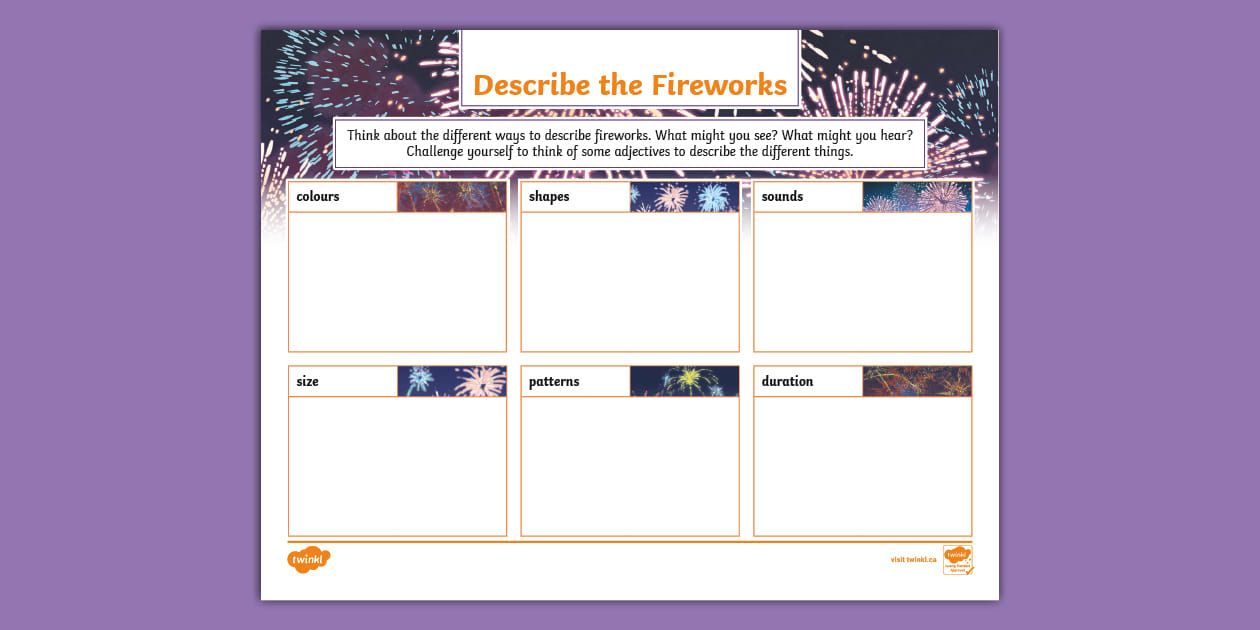 Fireworks Adjectives Worksheet (teacher made) - Twinkl