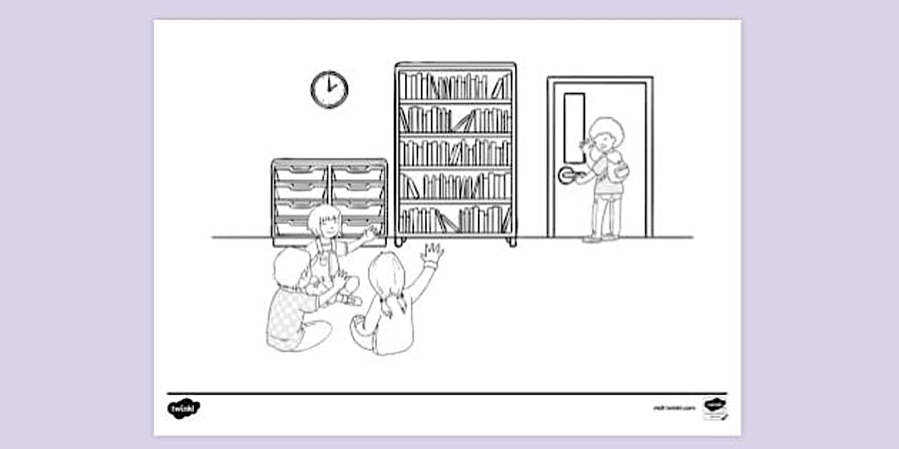 Kindergarten Going Home Time Children Waving Bye Colouring Sheet