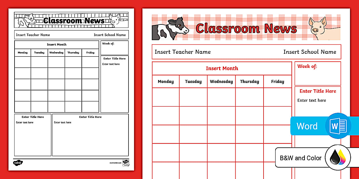 Editable Down on the Farm Theme Newsletter (teacher made)