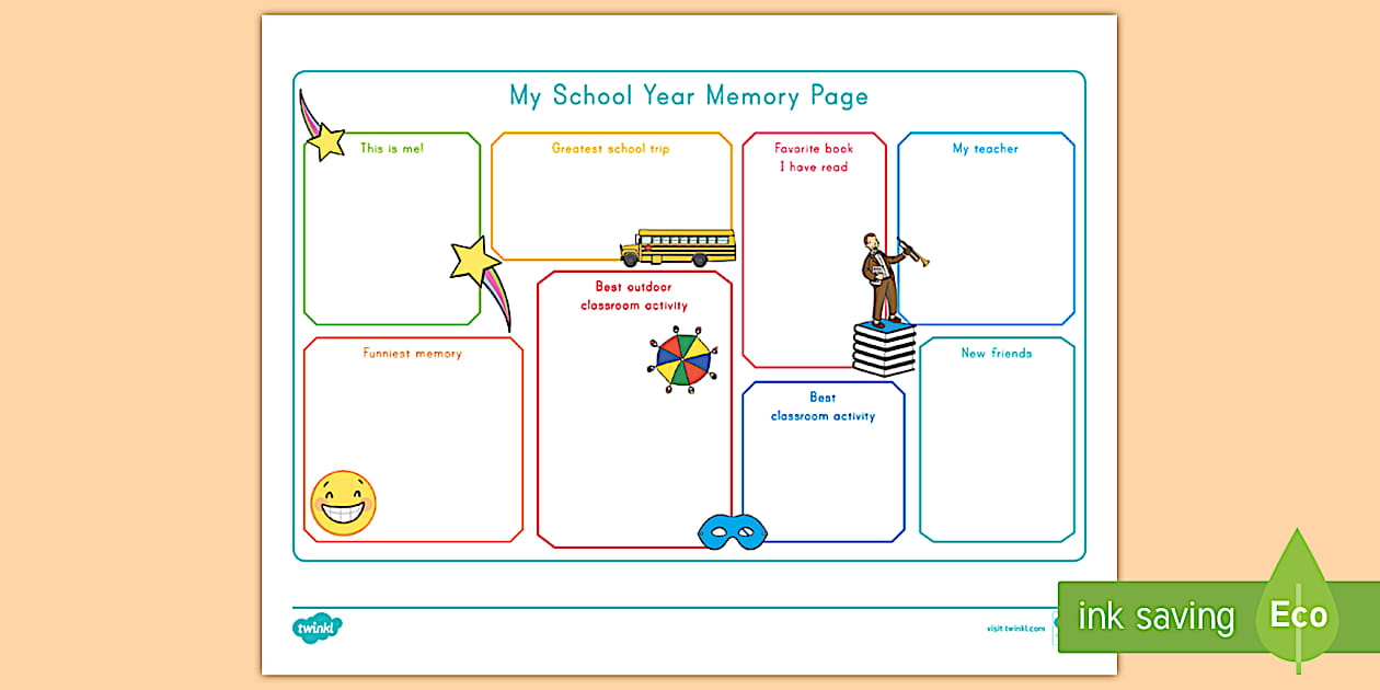 My School Year Memory Page Worksheet - End of the Year
