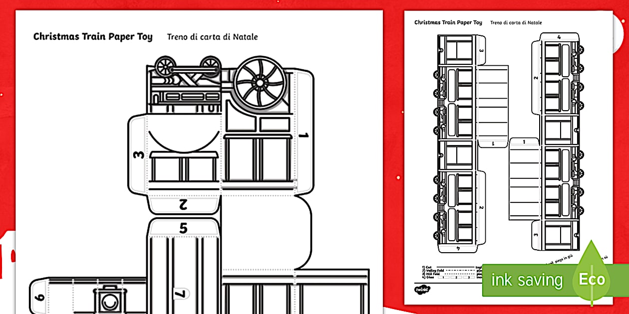 3D Christmas Train Paper Model Display English/Italian