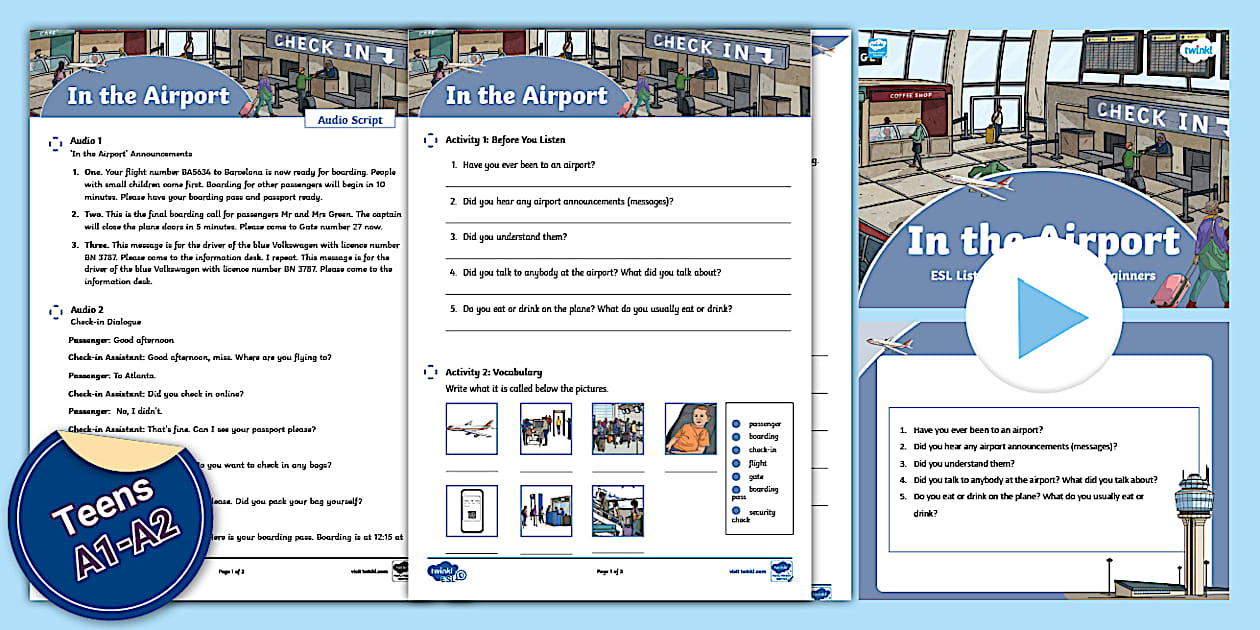 ESL In the Airport Listening Teens Twinkl (teacher made)