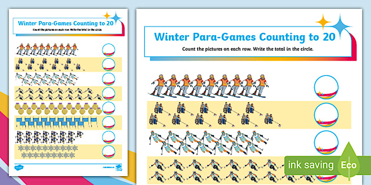 Winter Para-Games Counting to 20 Worksheet