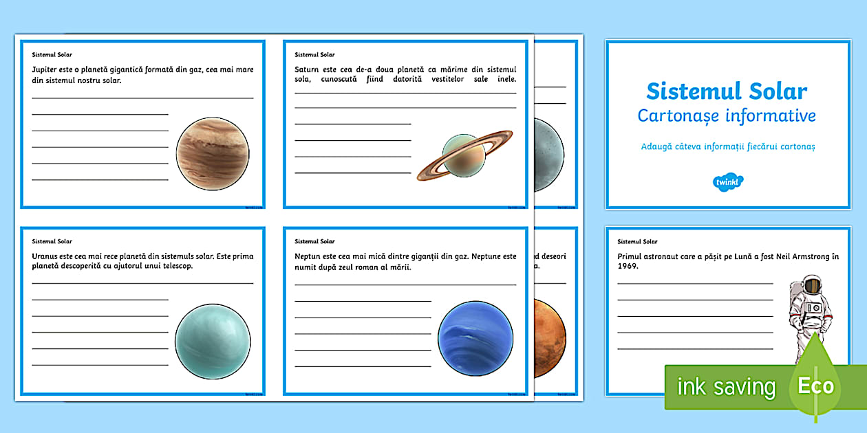 Sistemul solar - Completează cartonașele informative