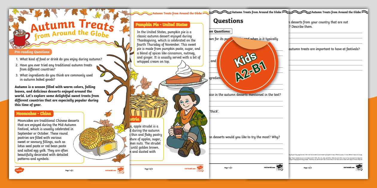 ESL Autumn Treats Around the Globe Reading Comprehension [Kids, A2-B1]