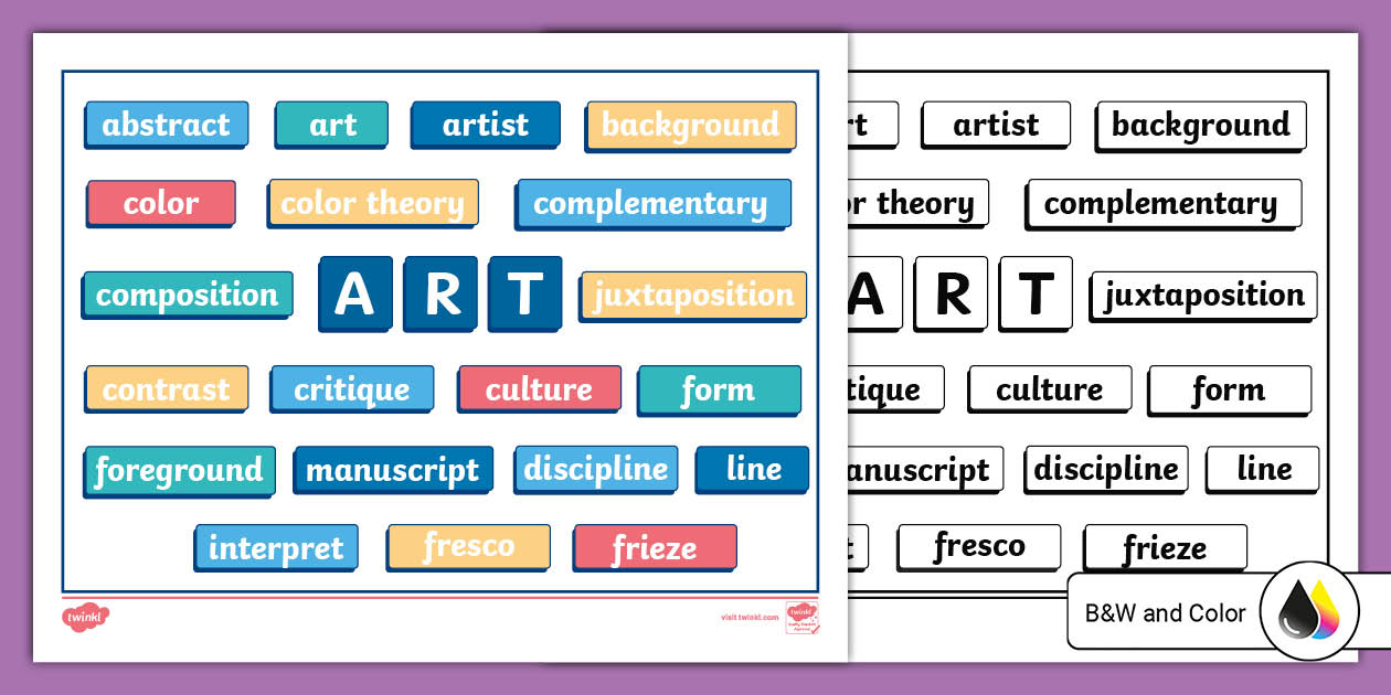 Tier 3 Art Vocabulary Mat for 3rd-5th Grade